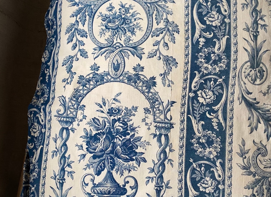 Antique C19th French Blue Floral Toile De Jouy...antique Toile Period ...