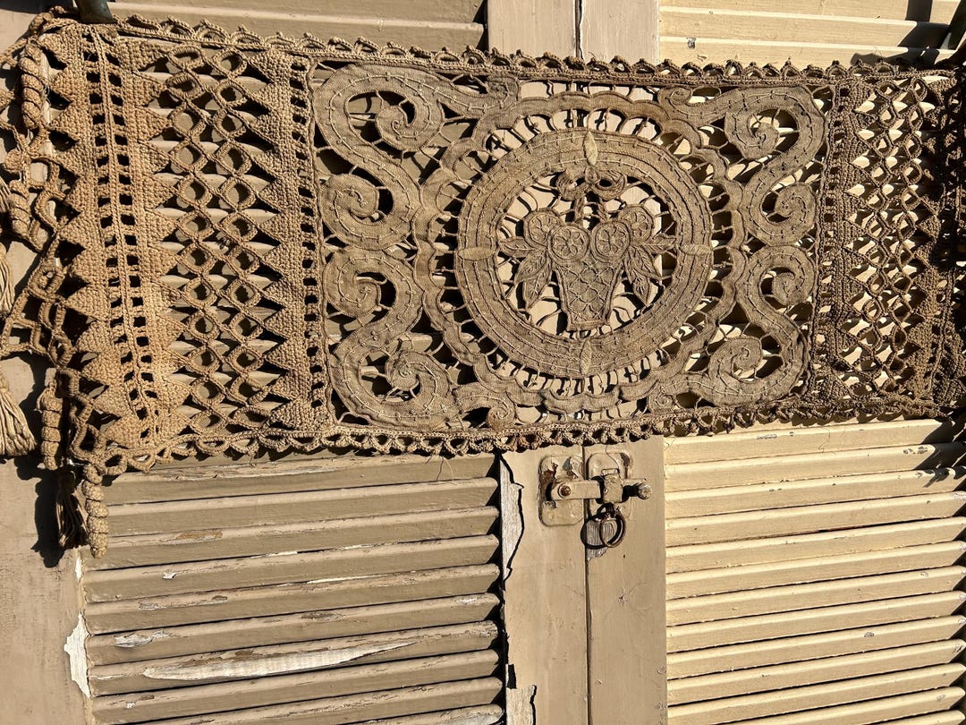 Antique Handmade Guipure Lace Panel - French Chateau Textile (42"/16 ...