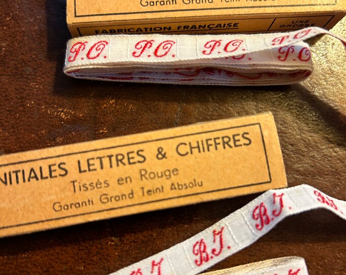 2 Part Boxes Vintage French Red / White Monograms Laundry Labels New ...