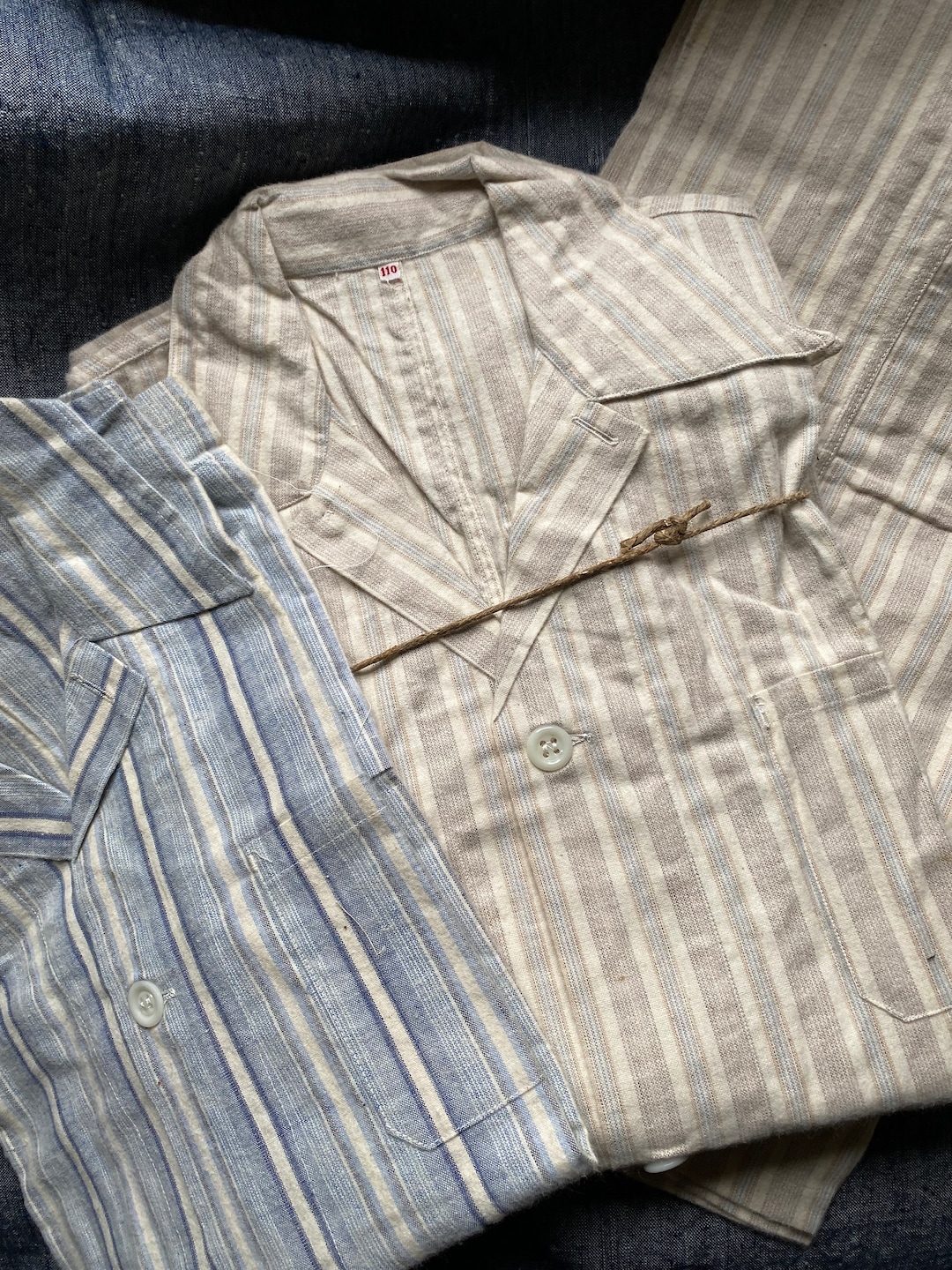 Antique Pyjamas Deadstock French Striped Cotton 1950s Sleep Pyjama ...