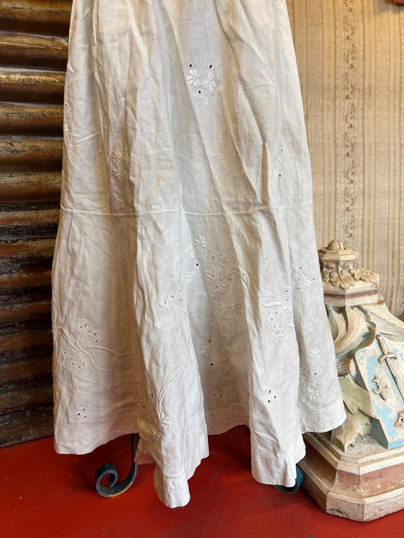 Antique Embroidered Linen Skirt: C19th French Fabric Panel (22" Waist ...
