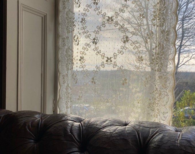 Beautiful Vintage Country Cottage Cotton Curtain Lace Panelling Yardage ...