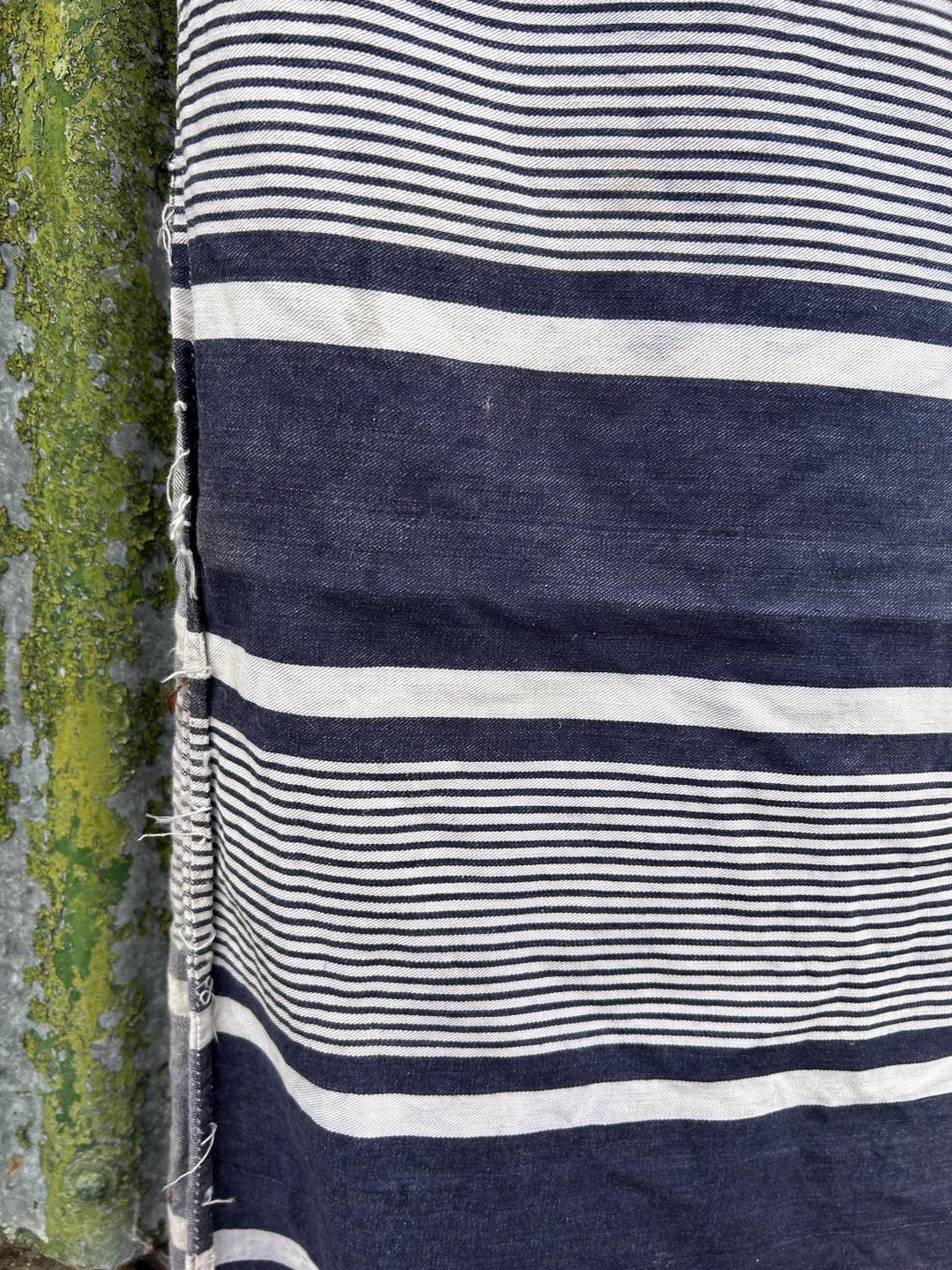 Antique French Blue Stripe Linen Fabric Panel: Toile a Matelas (35x50in ...