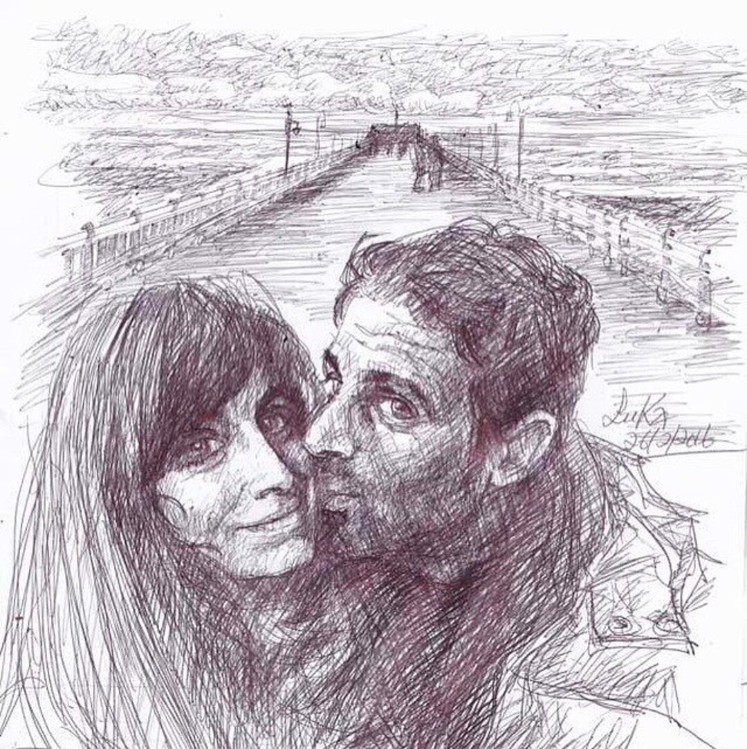 Couple's Drawing, Couple Portrait, Custom Portrait, Custom Pen Portrait ...