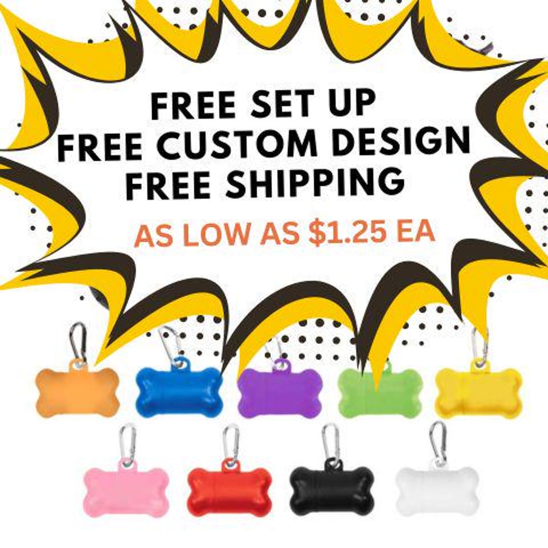Custom Dog Bone Baggie Dispensers, 9 Colors and Matching Color Bags ...