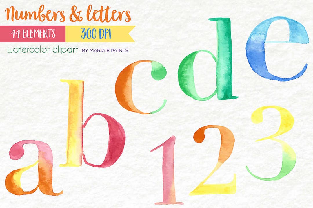 Alphabet Clipart for Teachers, Watercolor Letters, Numbers Clipart, Abc ...