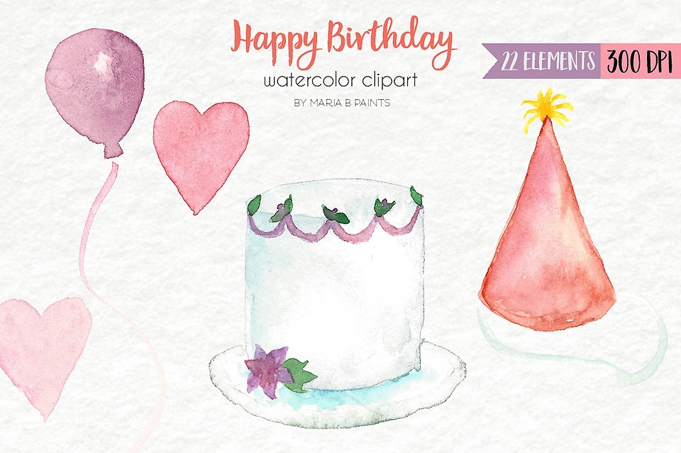 Birthday Clipart Watercolor for Boys and Girls Cake Clip Art - Etsy
