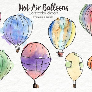 Hand Painted Watercolor Clip Art - Hot Air Balloons, Festival, Fly, Sky ...
