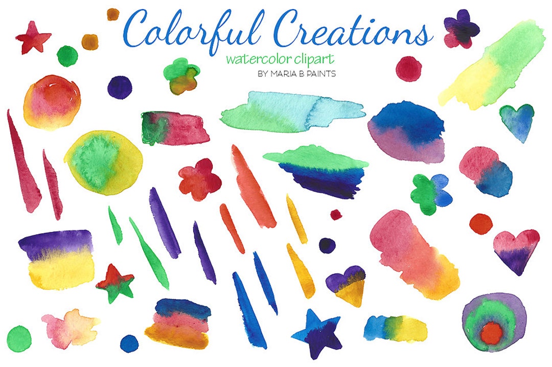 Watercolor Clip Art - Colors, Rainbow, Paint, Stars, Hearts, Flowers ...