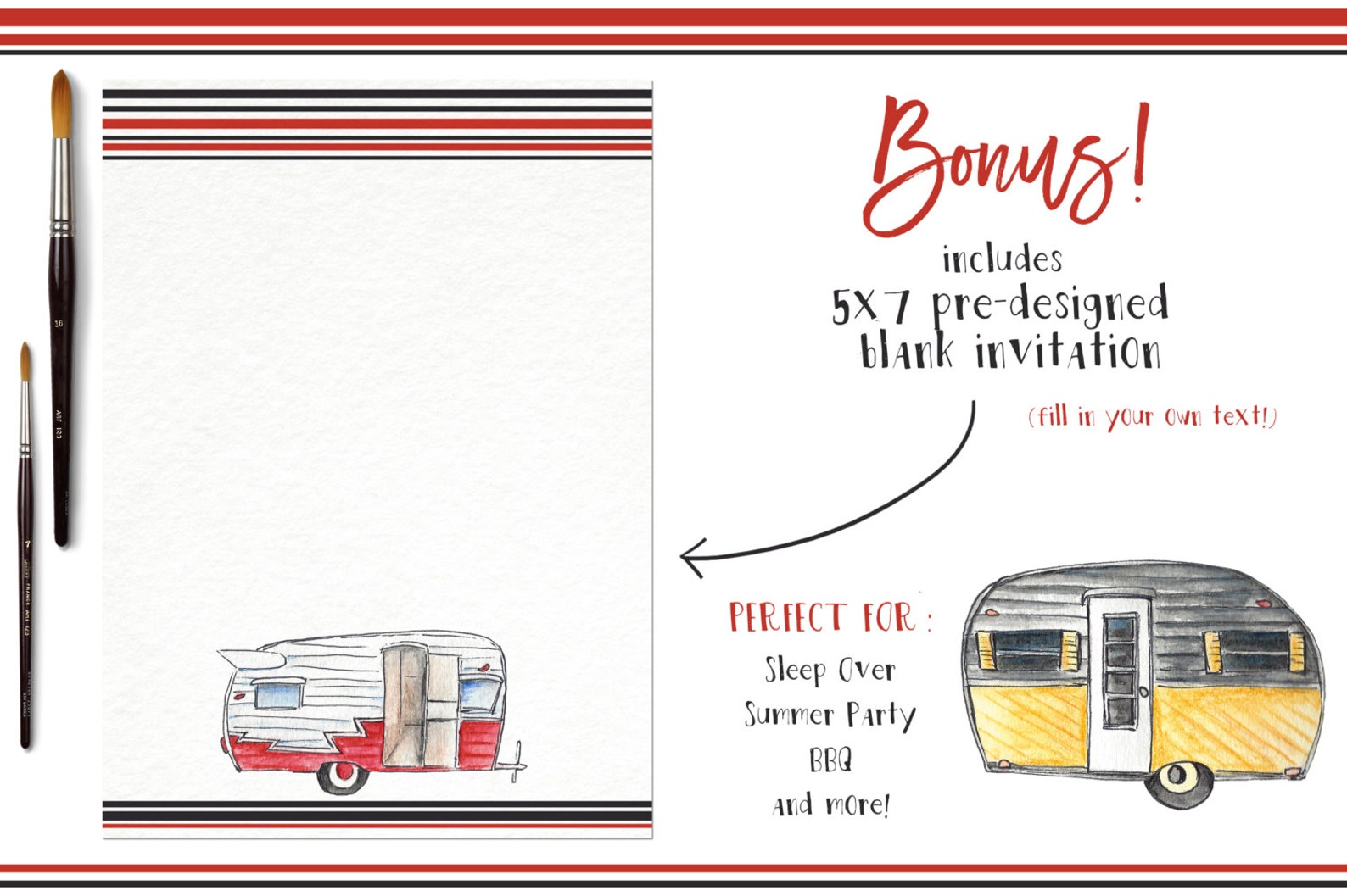Watercolor Clip Art - Retro Campers, RV, Recreational Vehicle, Vintage ...