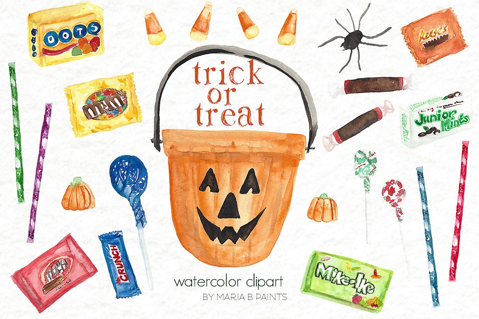 Watercolor Clip Art - Halloween- Personal Use- Instant Download - Candy ...