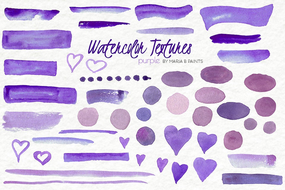 Painted Watercolor Clip Art- Purple, Violet, Textures, Strokes, Streaks ...