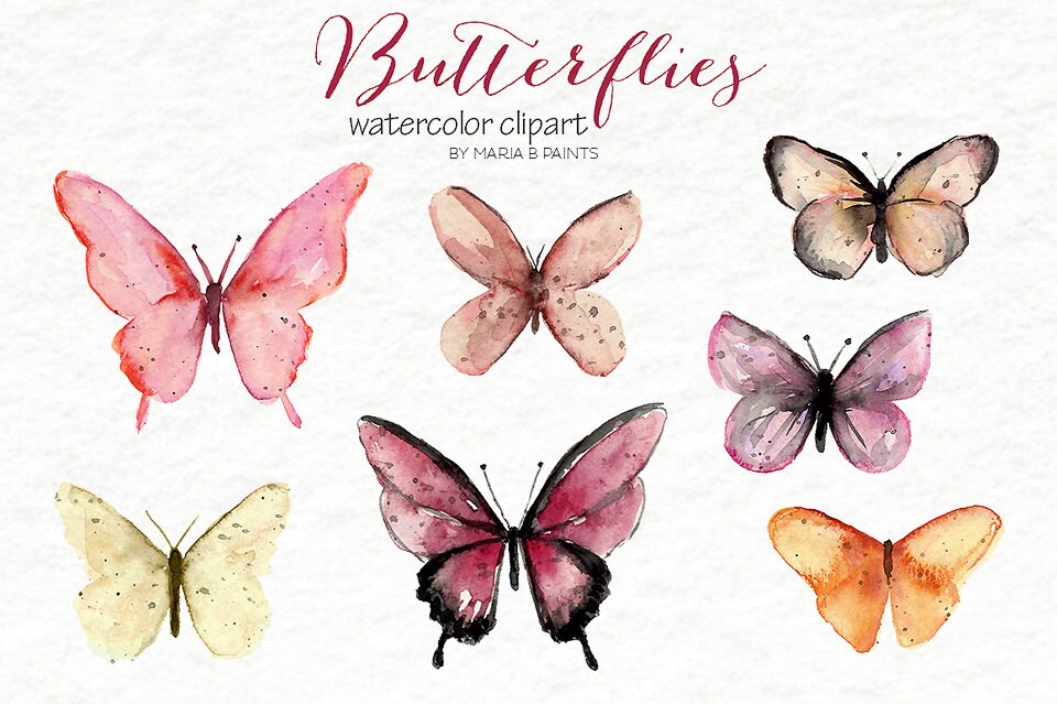 Watercolor Clip Art Butterflies, Butterfly, Flutter, Insect, Nature ...