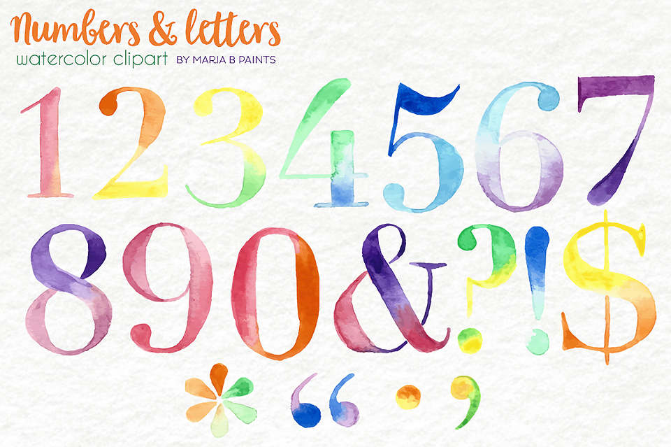 Alphabet Clipart for Teachers, Watercolor Letters, Numbers Clipart, Abc ...