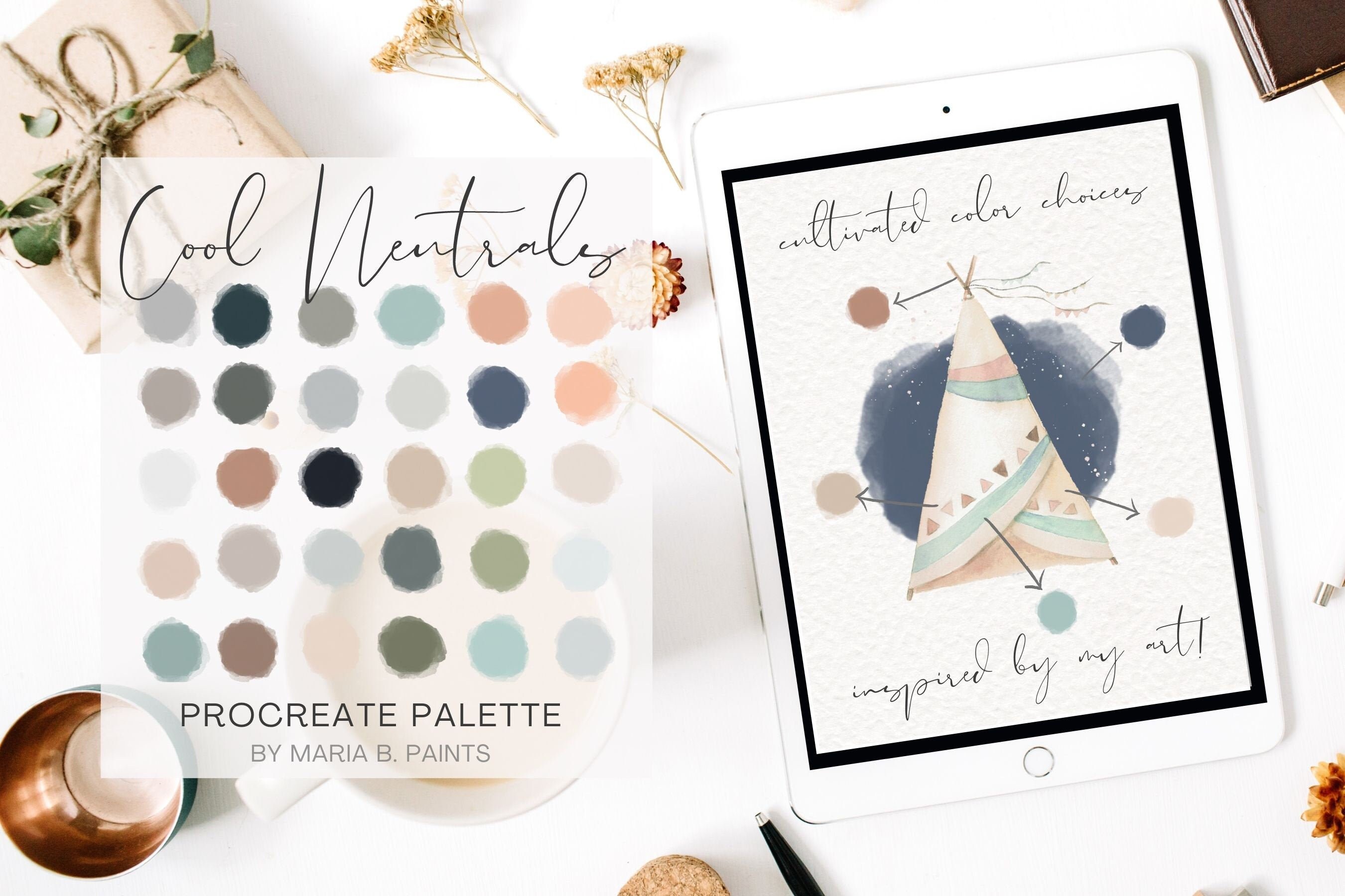 Cool Neutrals Digital Color Palette for Procreate App, Cool Pastels ...