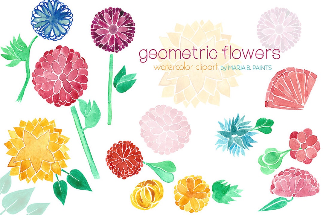 Watercolor Clip Art - Geometric Flowers- Personla Use- Instant Download ...