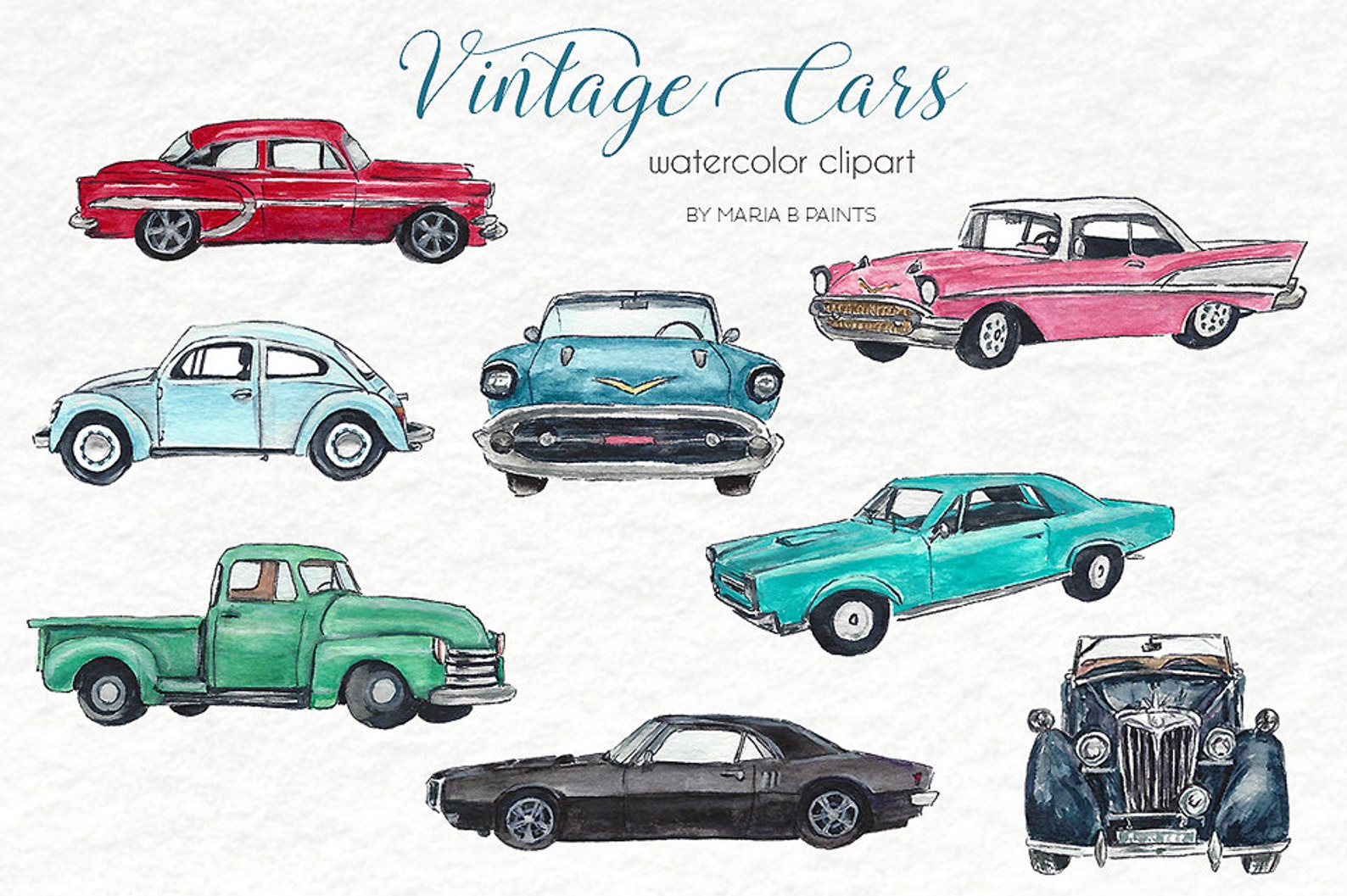 Watercolor Clipart Vintage Cars, Car Show, Automobiles, Auto, Vehicle ...