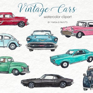 Watercolor Clipart Vintage Cars, Car Show, Automobiles, Auto, Vehicle ...