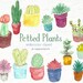 Hand Painted Watercolor Clip Art - Succulents, Cacti, Potted Plants ...