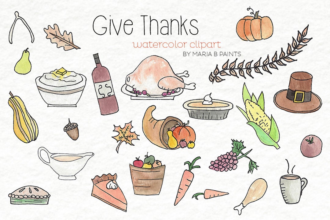 Watercolor Clip Art - Thanksgiving - Personal Use - Dinner - Turkey ...