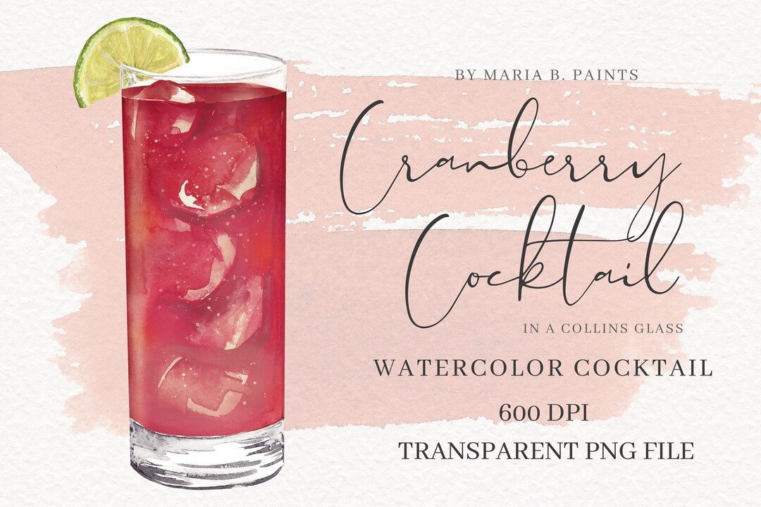 Cranberry Transfusion Cocktail Watercolor Clipart Drink, Wedding Bar ...