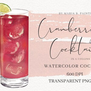 Cranberry Transfusion Cocktail Watercolor Clipart Drink, Wedding Bar ...