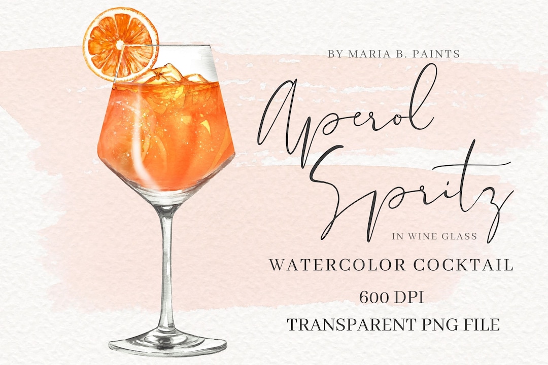 Aperol Spritz Cocktail Watercolor Clipart Drink Illustration, Wedding ...