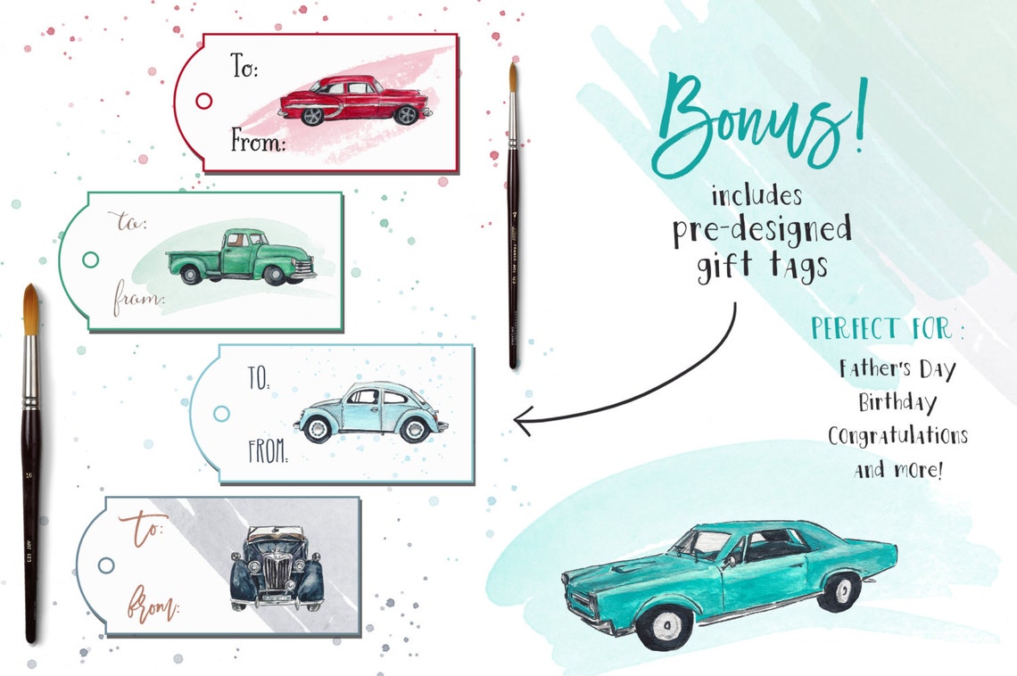 Watercolor Clipart Vintage Cars, Car Show, Automobiles, Auto, Vehicle ...