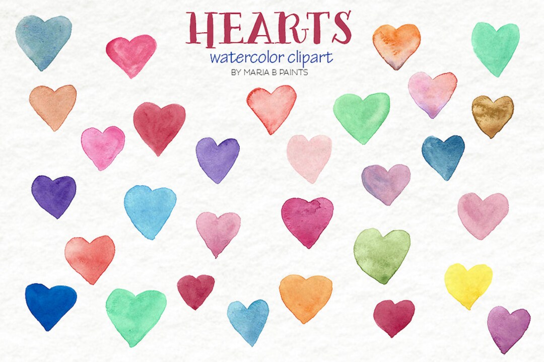 Watercolor Clip Art - Hearts, Colorful, Love, Design, Pretty, Painted ...