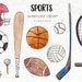 Sport Equipment Watercolor Clipart Ball, Helmet, Baseball, Soccer ...