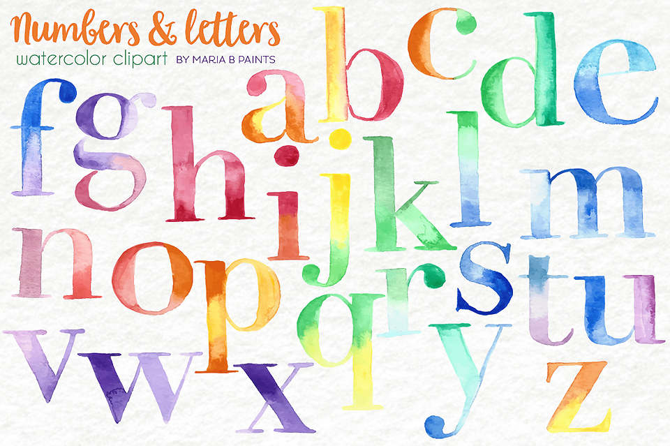 Alphabet Clipart for Teachers, Watercolor Letters, Numbers Clipart, Abc ...