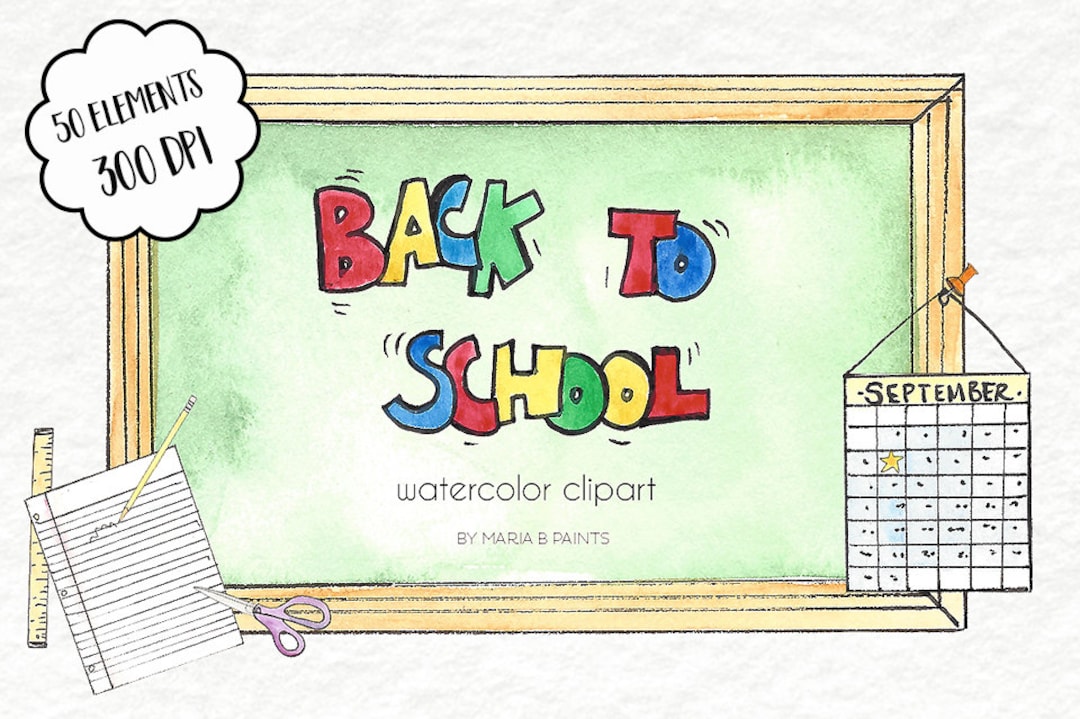 Painted Watercolor Clip Art - Back to School, Pencils, Chalk Board ...