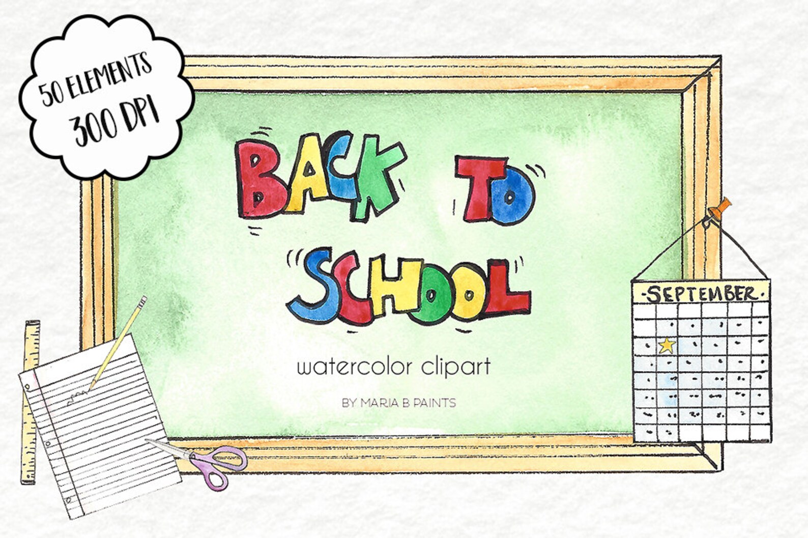 Painted Watercolor Clip Art Back to School Pencils Chalk - Etsy