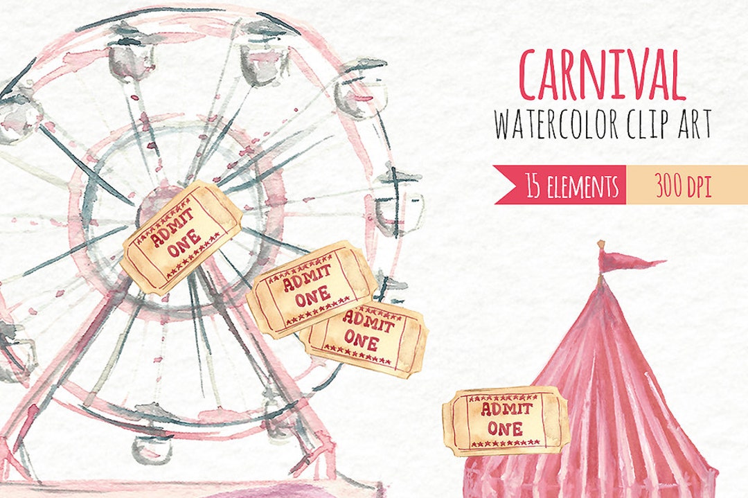 Watercolor Clip Art - Carnival - Fair - Instant Download - Rides ...