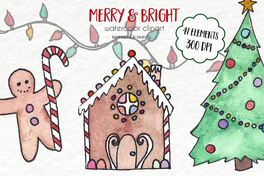 Watercolor Clip Art - Christmas-personal Use -tree-presents-instant ...