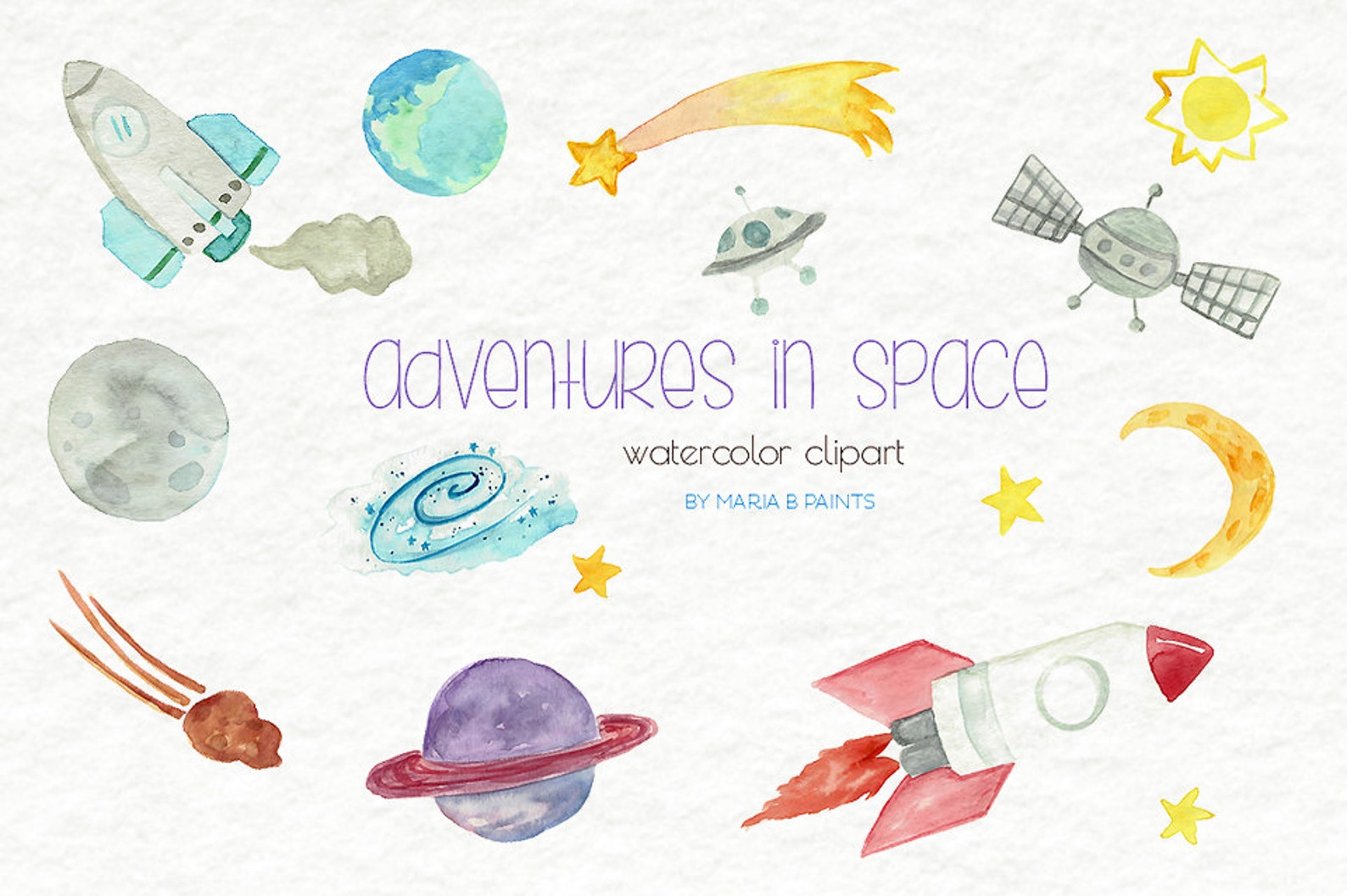 Watercolor Clip Art - Space, Galaxy, Shuttle, Space Craft, Space ...