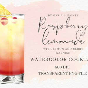 Raspberry Lemonade Cocktail Watercolor Clipart Drink Illustration ...