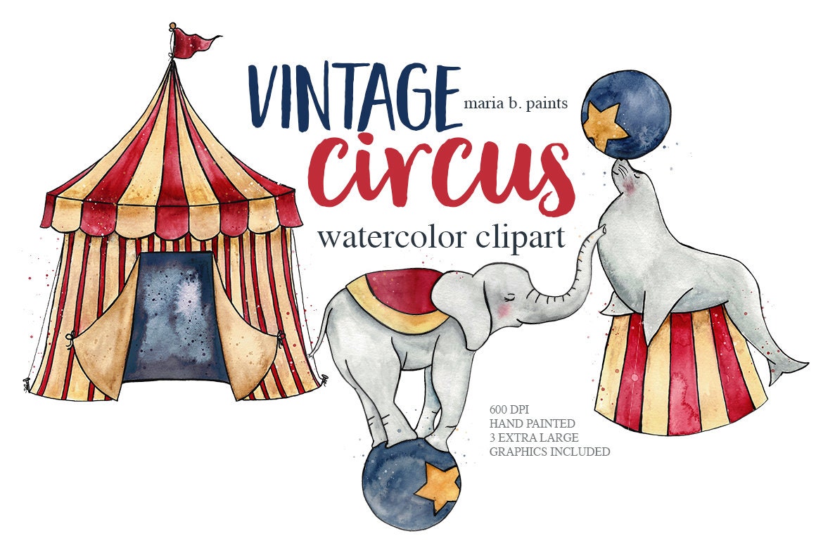 Vintage Circus Watercolor Clipart Digital Download, Instant Download ...