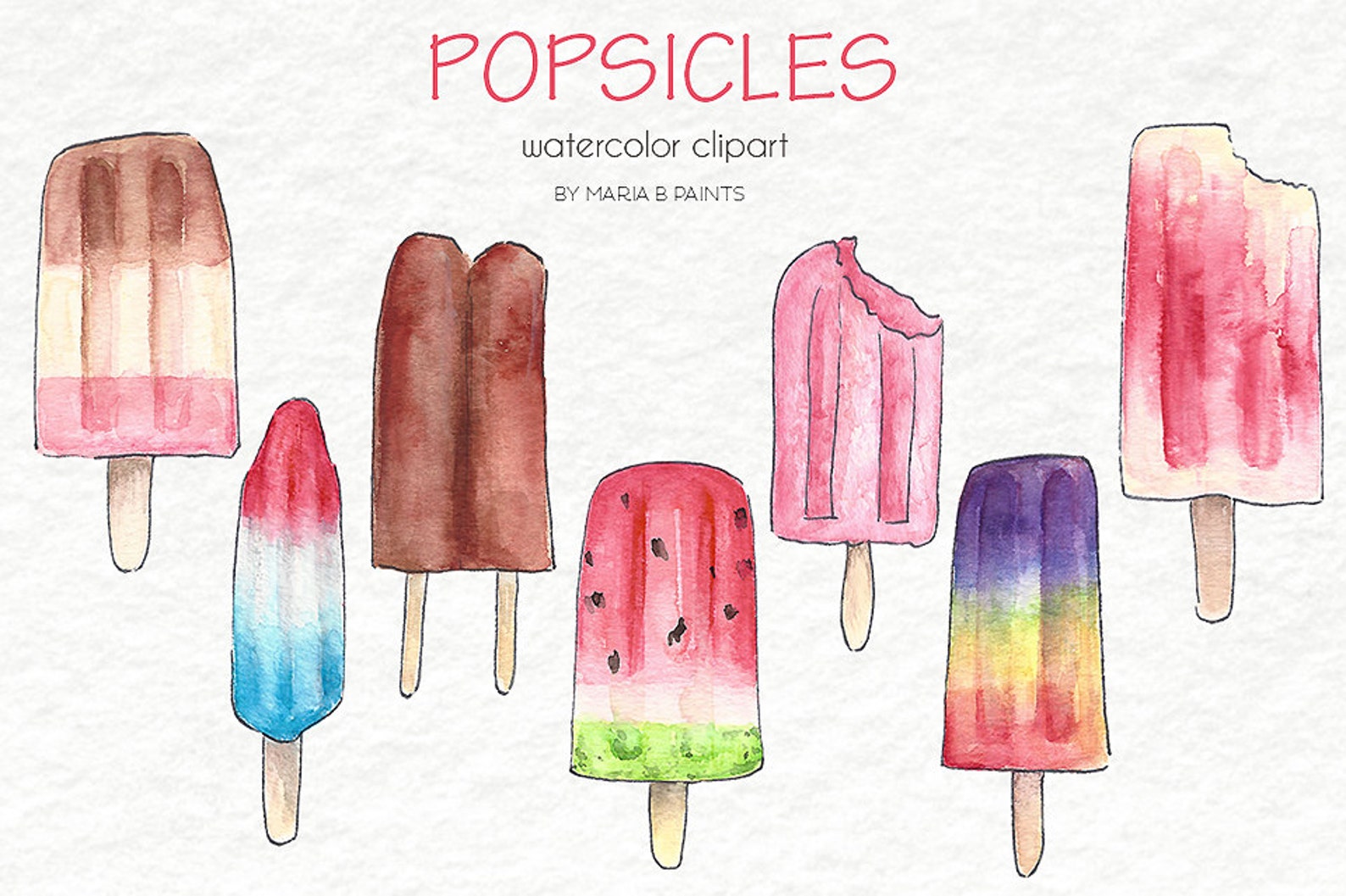 Popsicle Clipart, Popsicle Clip Art, Watercolor Popsicle Clip Art, Ice ...