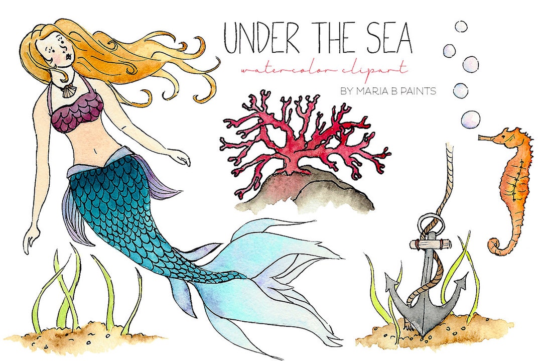 Watercolor Clip Art - Under the Sea- Instant Download- Mermaid- Anchor ...
