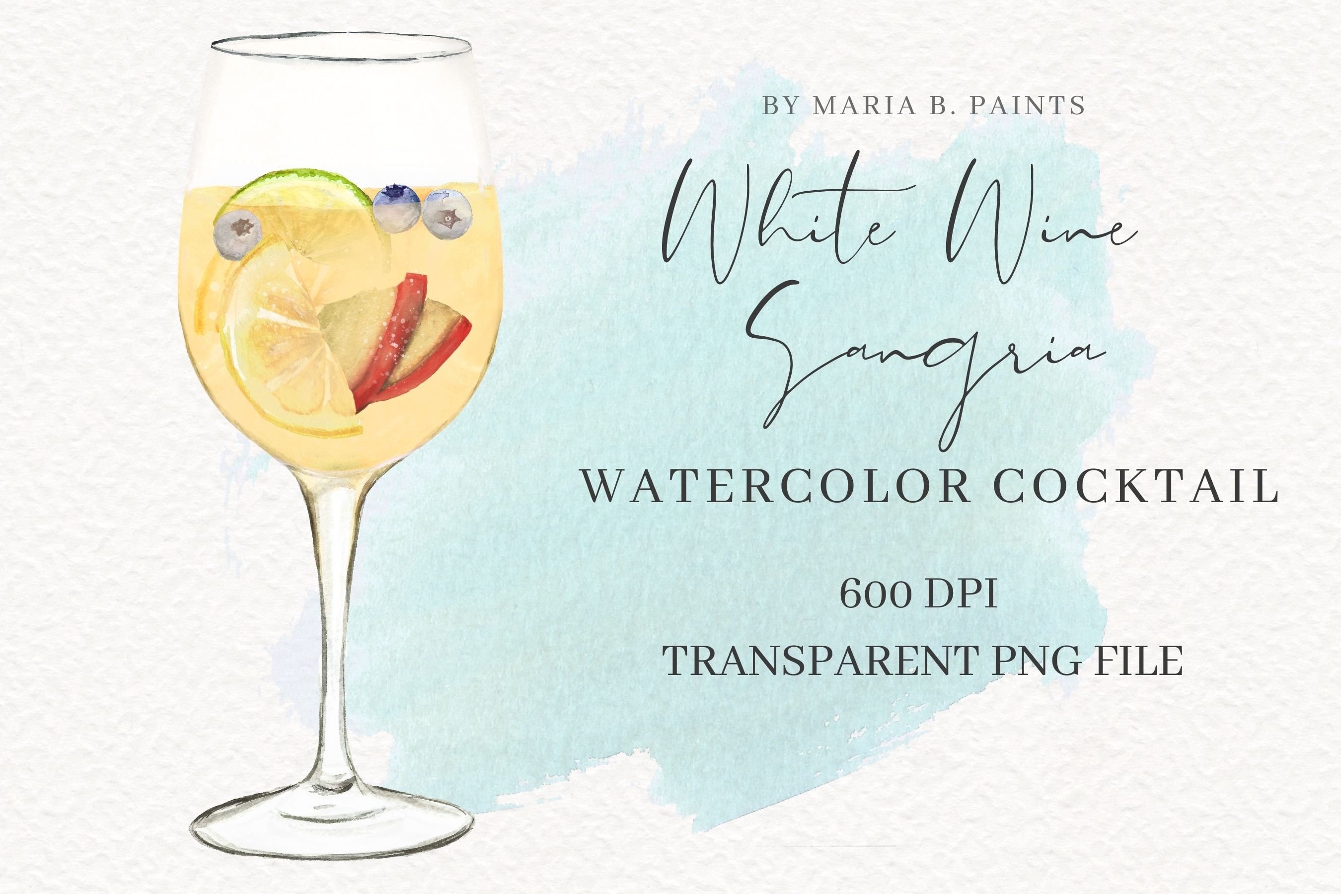 White Wine Fruity Sangria Cocktail Watercolor Clipart Drink ...