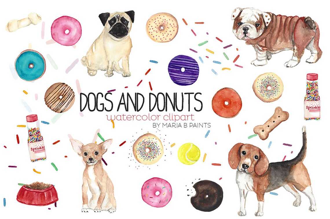 Dog Clip Art Donut Clipart Watercolor Dogs Clipart Beagle - Etsy Canada