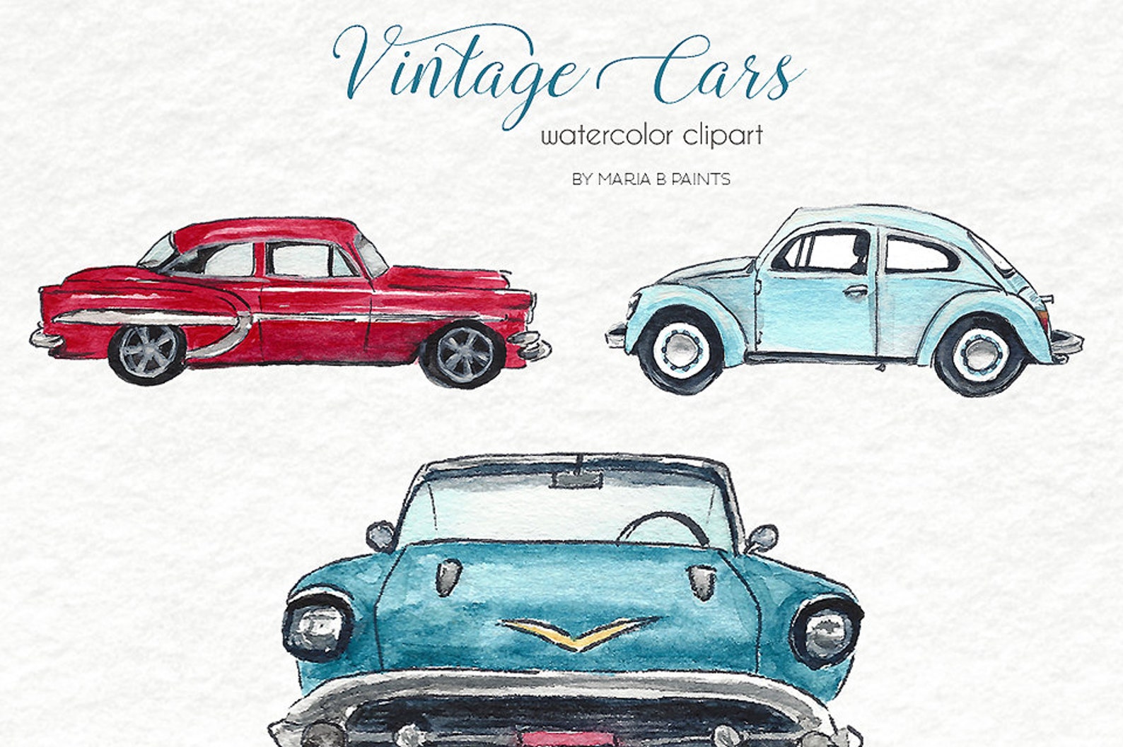 Watercolor Clipart Vintage Cars, Car Show, Automobiles, Auto, Vehicle ...