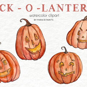 Watercolor Clip Art - Jack-o-lanterns, Pumpkin, Halloween, Autumn, Fall ...