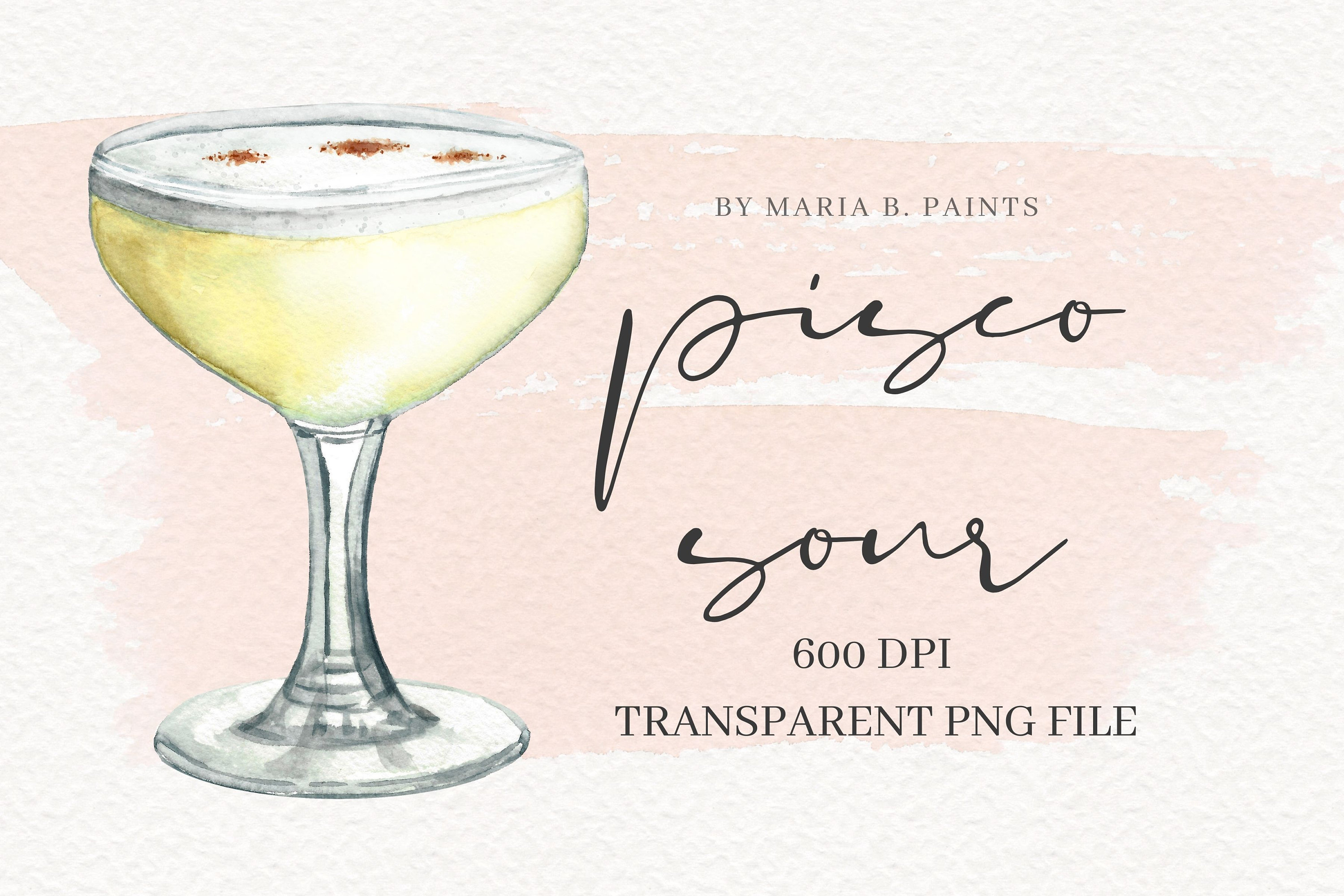 Pisco Sour Cocktail Watercolor Clipart Drink Illustration, Wedding Bar ...