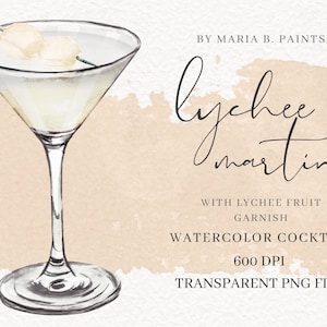 Lychee Martini Cocktail Watercolor Clipart Drink Illustration, Wedding ...