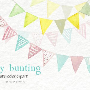 Hand Painted Watercolor Clip Art - Bunting, Party, Decorations, Fun ...