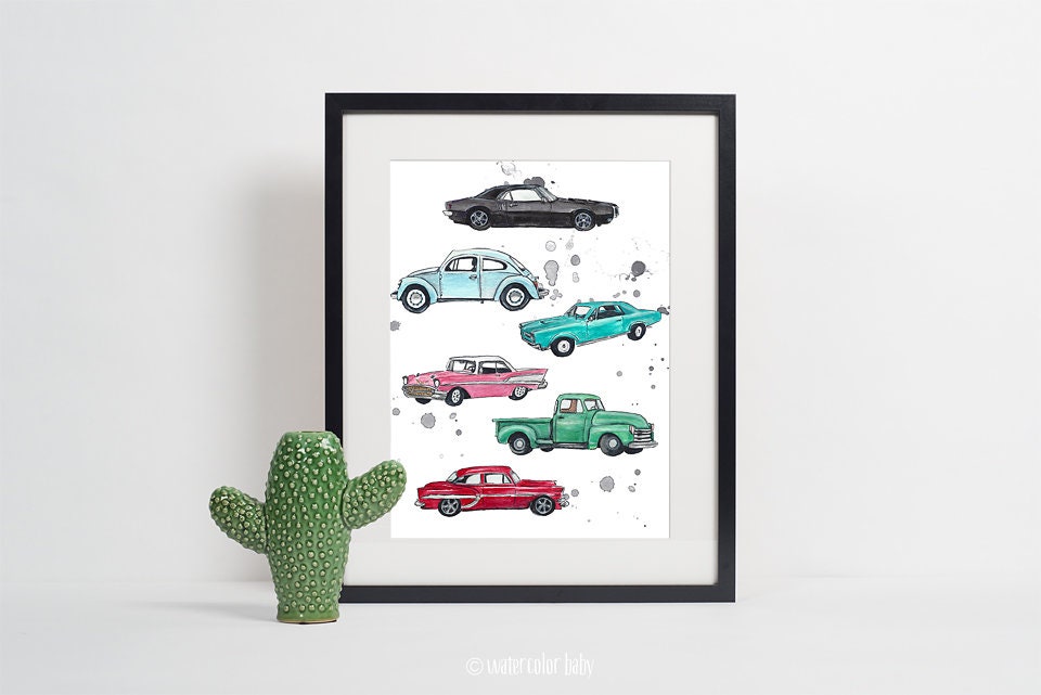 Watercolor Clipart Vintage Cars, Car Show, Automobiles, Auto, Vehicle ...