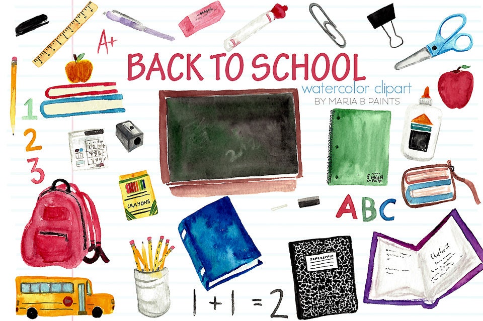 Watercolor Clip Art - Back to School - School Supplies- Personal Use ...