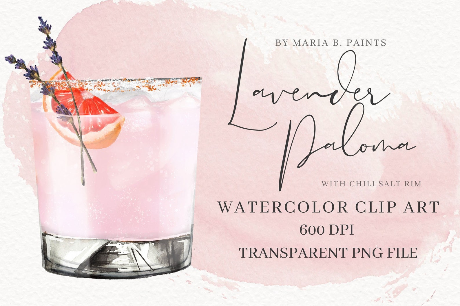 Lavender Grapefruit Paloma Short Cocktail Watercolor Clipart, Drink ...